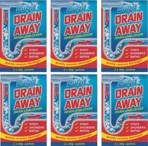 6 x Boxes Of Duzzit Drain Away - 2 x 40g Sachets Sink Drain Unblocker